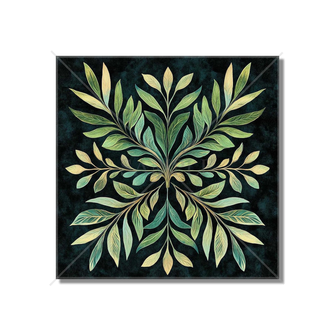 Green Leaves Botanical Ceramic Tile Patterned Kitchen Backsplash Tile ...