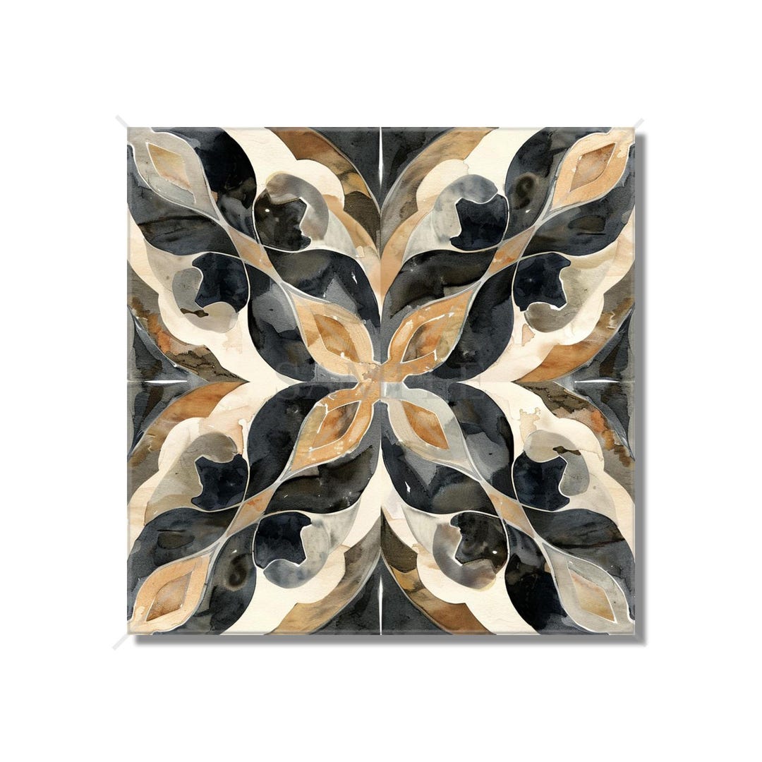 Black Tan Gray Patterned Ceramic Tile - Patterned Kitchen Backsplash ...