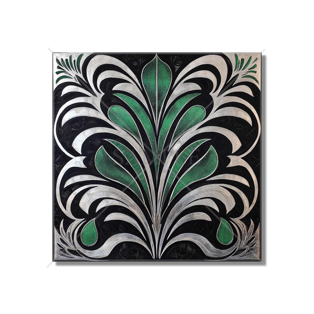 Art Deco Design Ceramic Tile - Black Green Silver Tones Art Deco ...