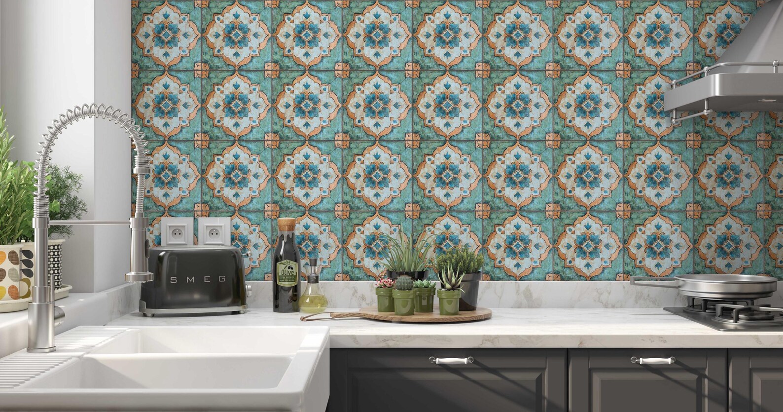 Mint Green Blue Copper Ceramic Tile - Vintage Moroccan Tile Design ...