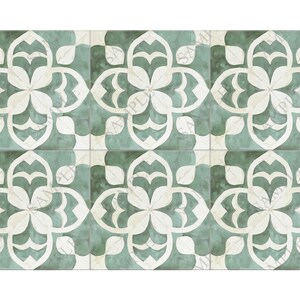 Green Patterned Ceramic Tile - Vintage Moroccan Design Green Kitchen ...