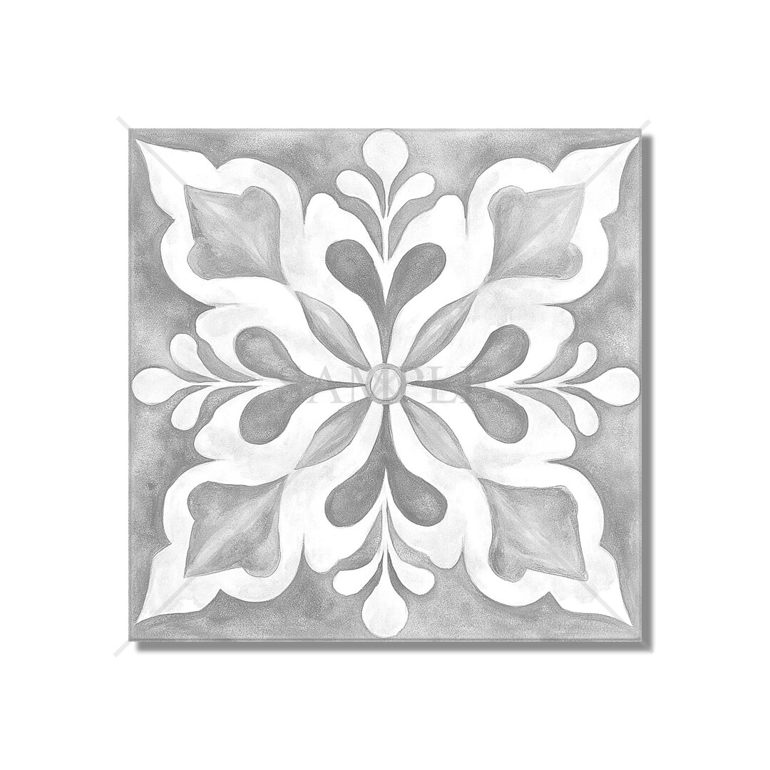 Gray and White Patterned Ceramic Tile Vintage Design Grey Ceramic Tile ...