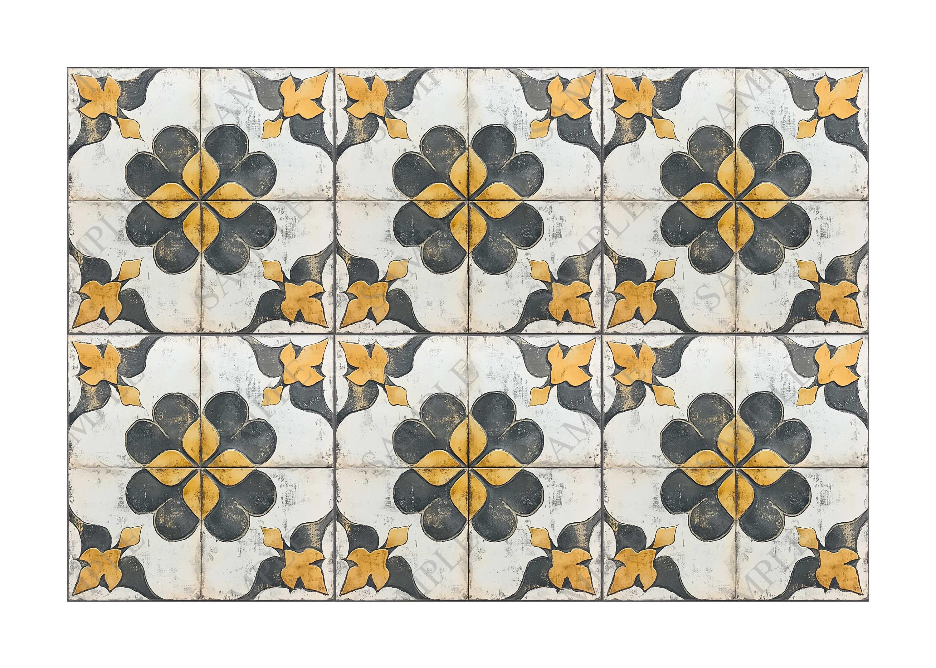 Rustic Black and Mustard Yellow Patterned Ceramic Tiles Vintage ...
