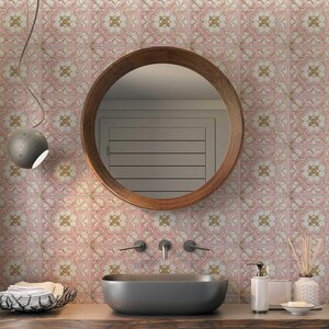 Pink Ceramic Tile Pink and White Patterned Kitchen Backsplash Tile ...