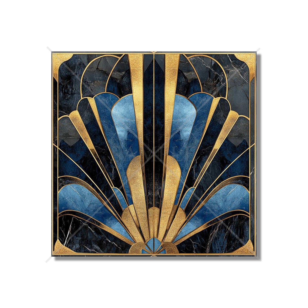 Art Deco Design Ceramic Tile - Black Blue Gold Tones Art Deco Kitchen ...