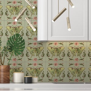 Vintage Botanical Luna Moth Design Ceramic Tile - Kitchen Backsplash ...