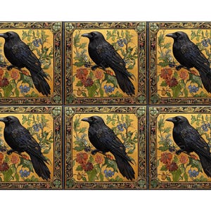 Raven Bird Ceramic Tile - Witchy Home Decor Raven Design Wall Tiles ...