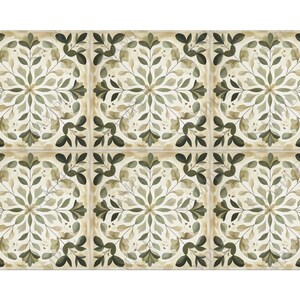 Green Beige Botanical Ceramic Tile Patterned Kitchen Backsplash Tile ...
