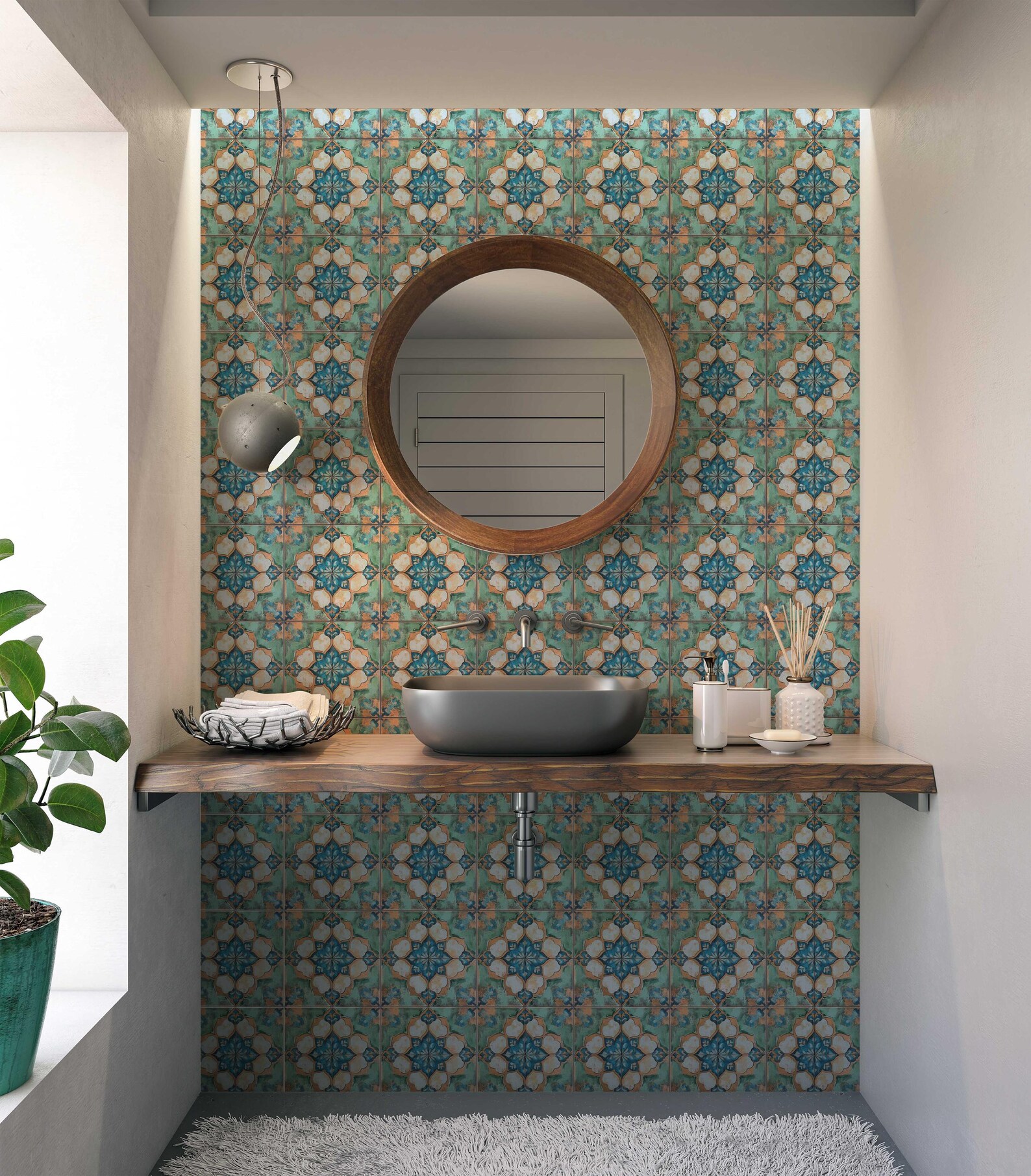Mint Green Blue Copper Ceramic Tile - Vintage Moroccan Tile Design ...
