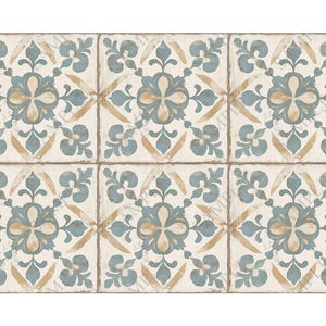 Light Blue and Tan Ceramic Tile Patterned Kitchen Backsplash Tiles ...