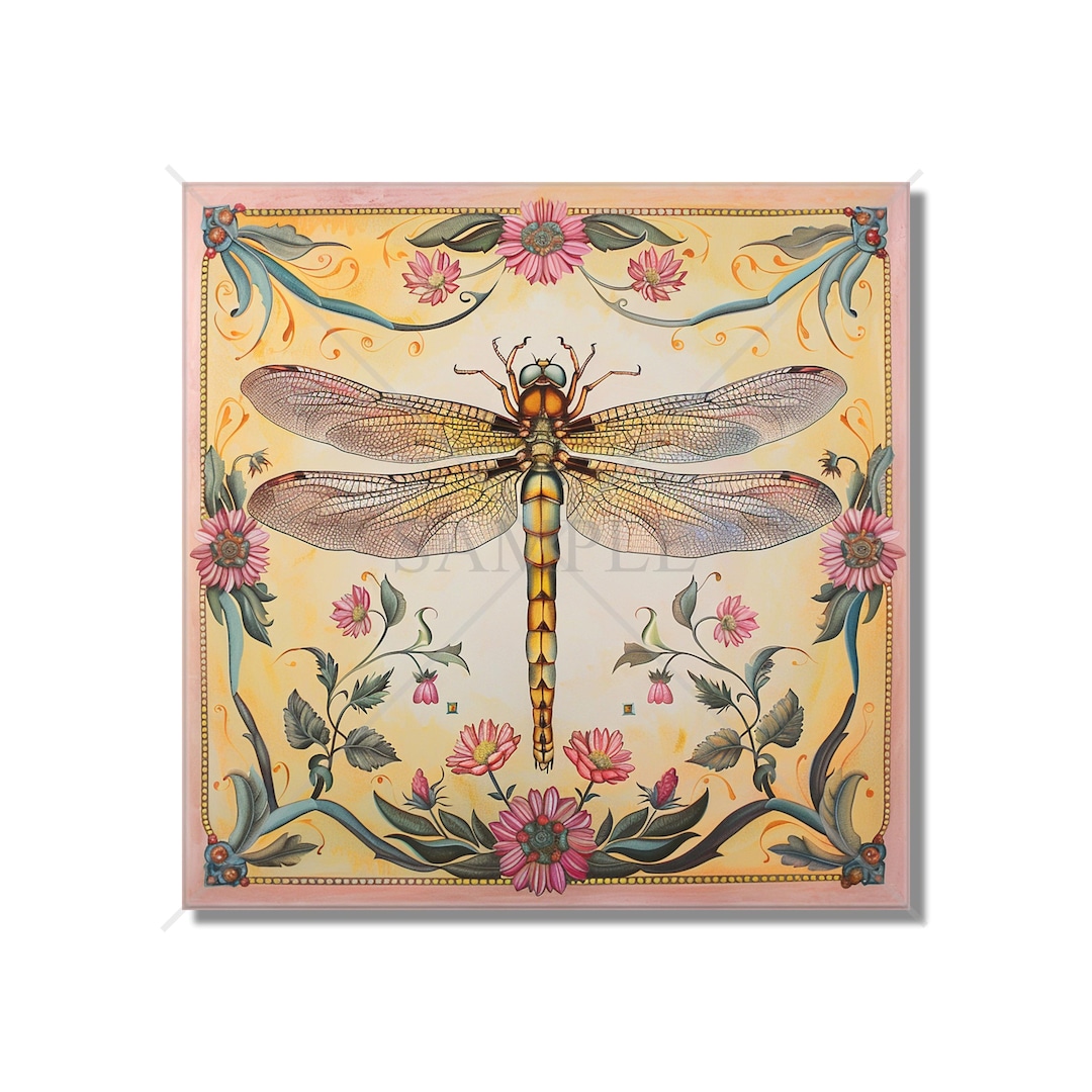 Yellow Pink Dragonfly Design Ceramic Accent Tile - Kitchen Accent Tile ...