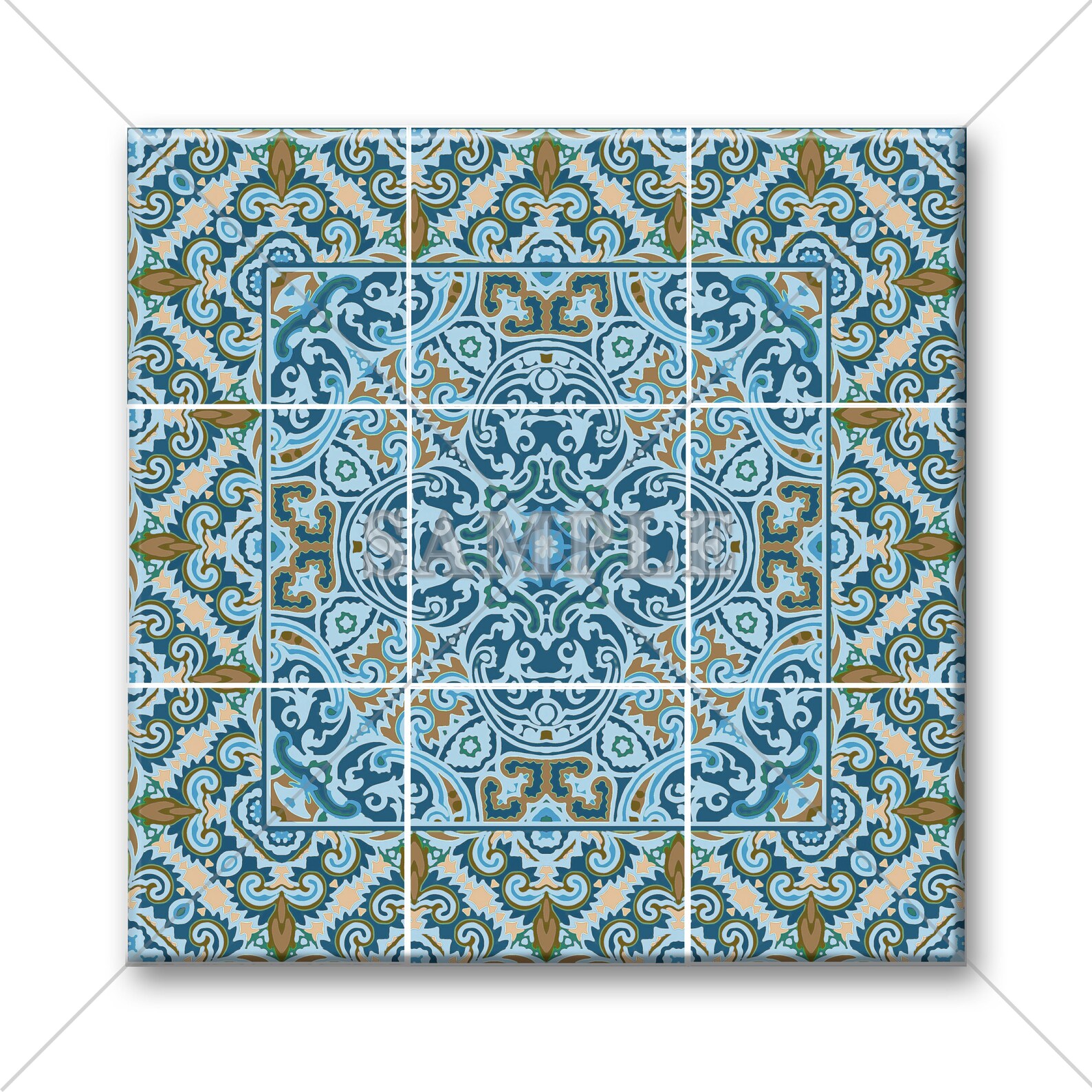 Ceramic Tile Mural Moroccan Tile Design Home Decor Blue Brown - Etsy