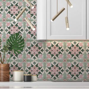 Pink and Green Vintage Design Ceramic Tile - Kitchen Backsplash Tile ...