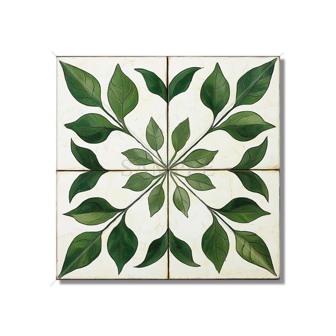 Green Leaves Botanical Ceramic Tile Patterned Kitchen Backsplash Tile ...