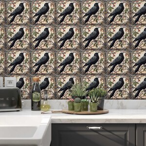 Raven Bird Ceramic Tile - Witchy Home Decor Raven Design Wall Tiles ...