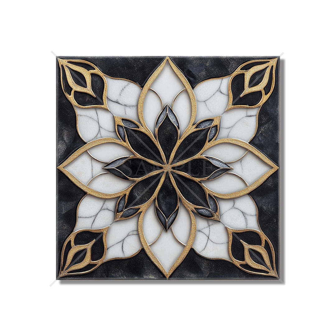 Patterned Antique Design Ceramic Tile Black and White Kitchen ...