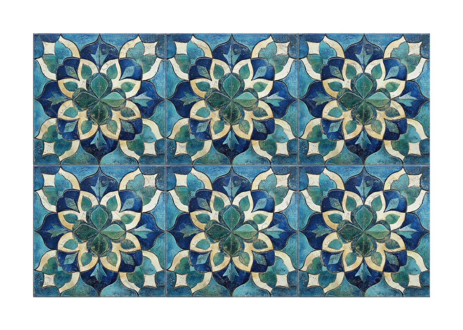 Blue Green Turquoise Ceramic Tile - Vintage Moroccan Tile Design ...