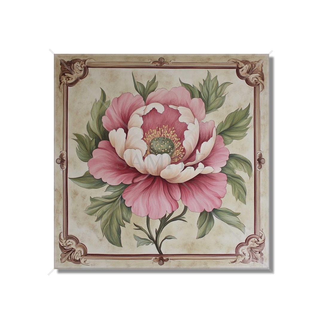 Ceramic Flower Accent Tiles Pink Floral Kitchen Backsplash Tile Floral ...