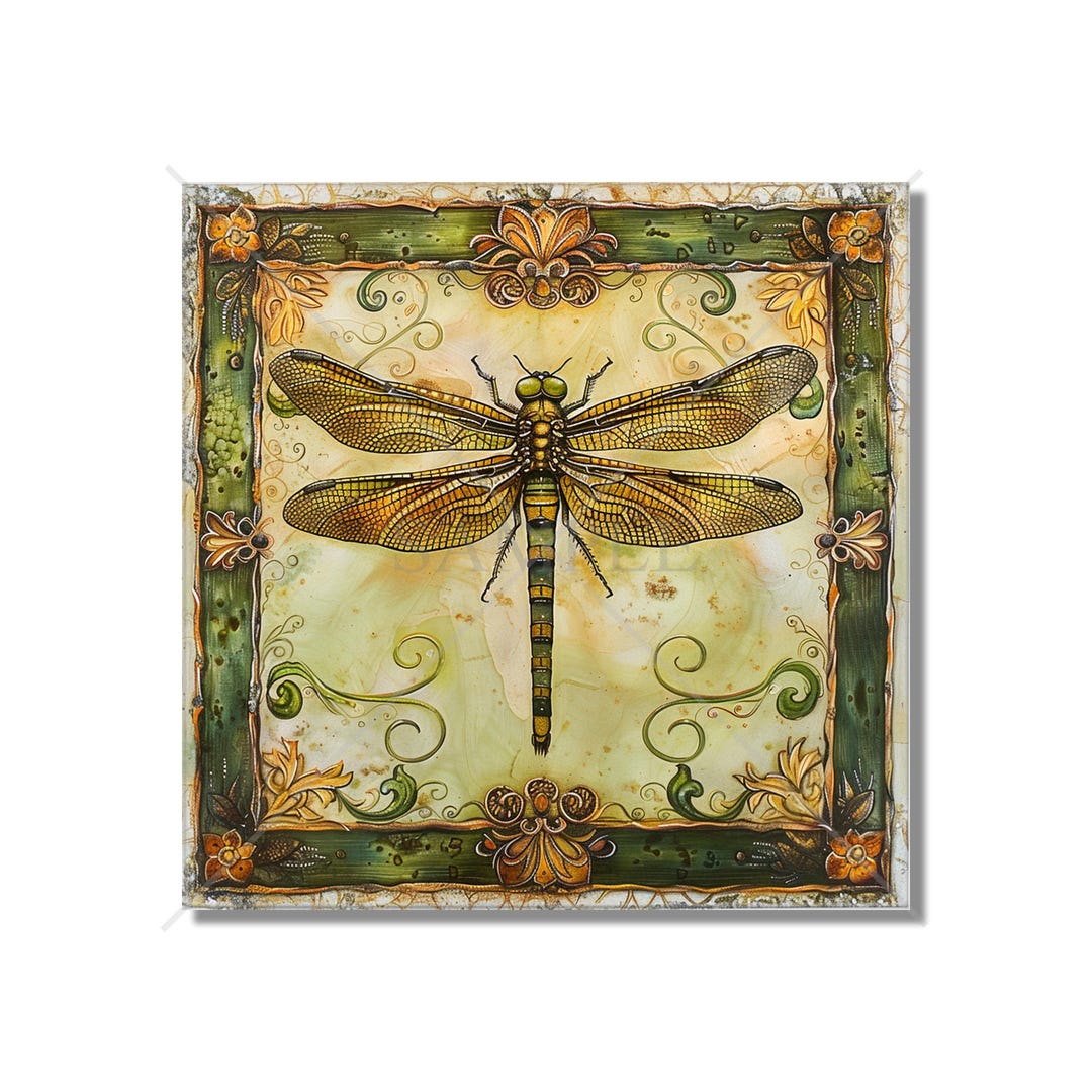 Green Brown Dragonfly Design Ceramic Accent Tile - Kitchen Accent Tile ...