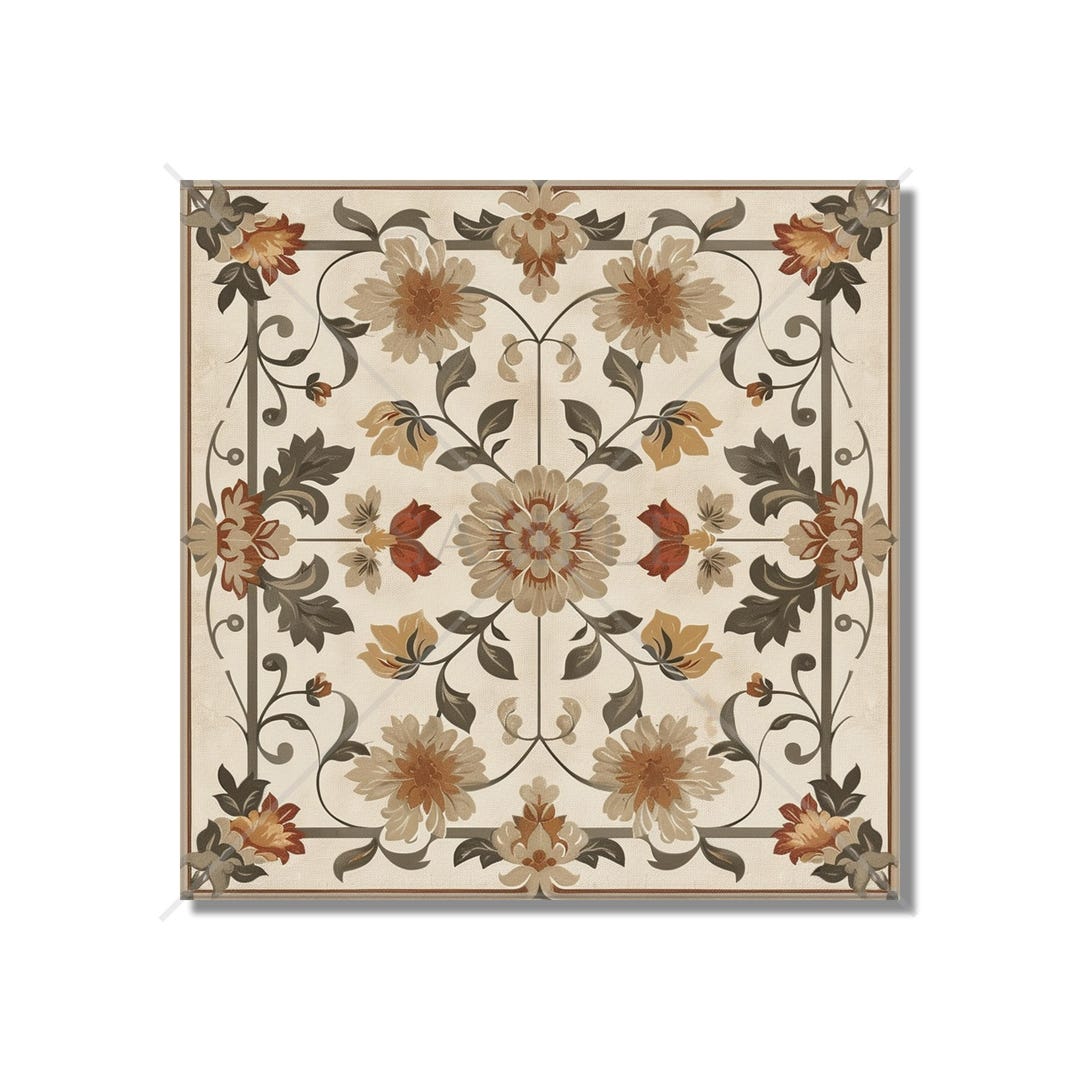 Neutral Colors Floral Ceramic Tile - Vintage French Floral Design Tile ...