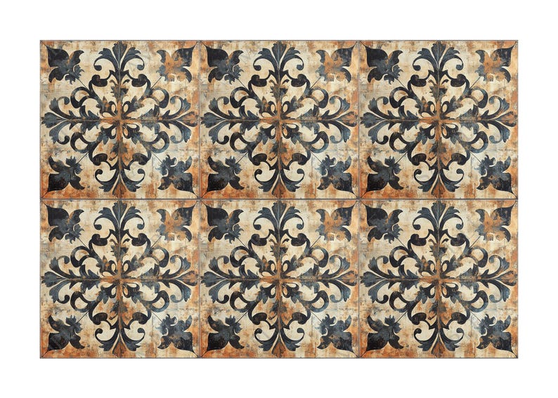 Black Tan Rust Ceramic Tile - Vintage French Tile Design - Black ...