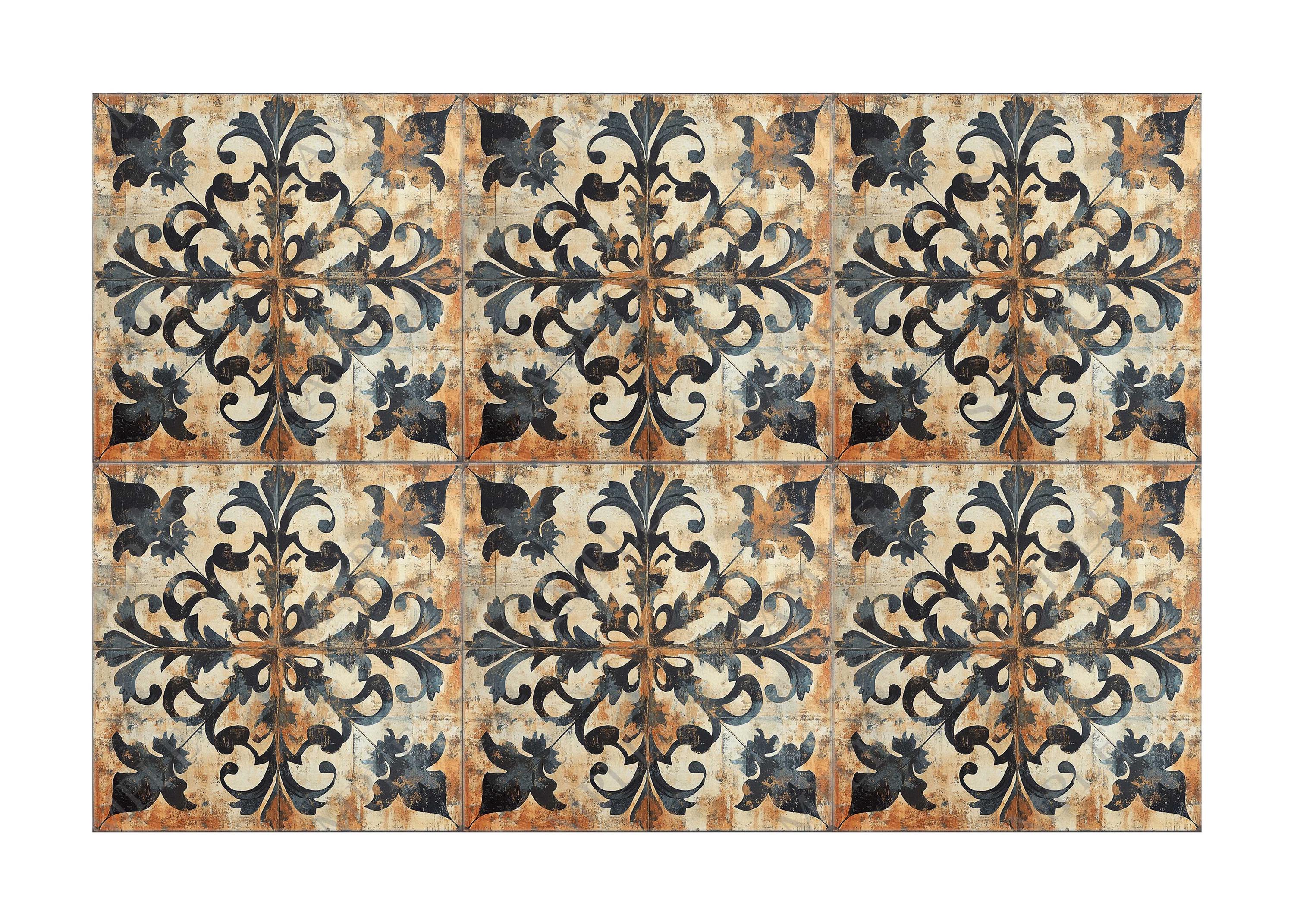 Black Tan Rust Ceramic Tile - Vintage French Tile Design - Black ...