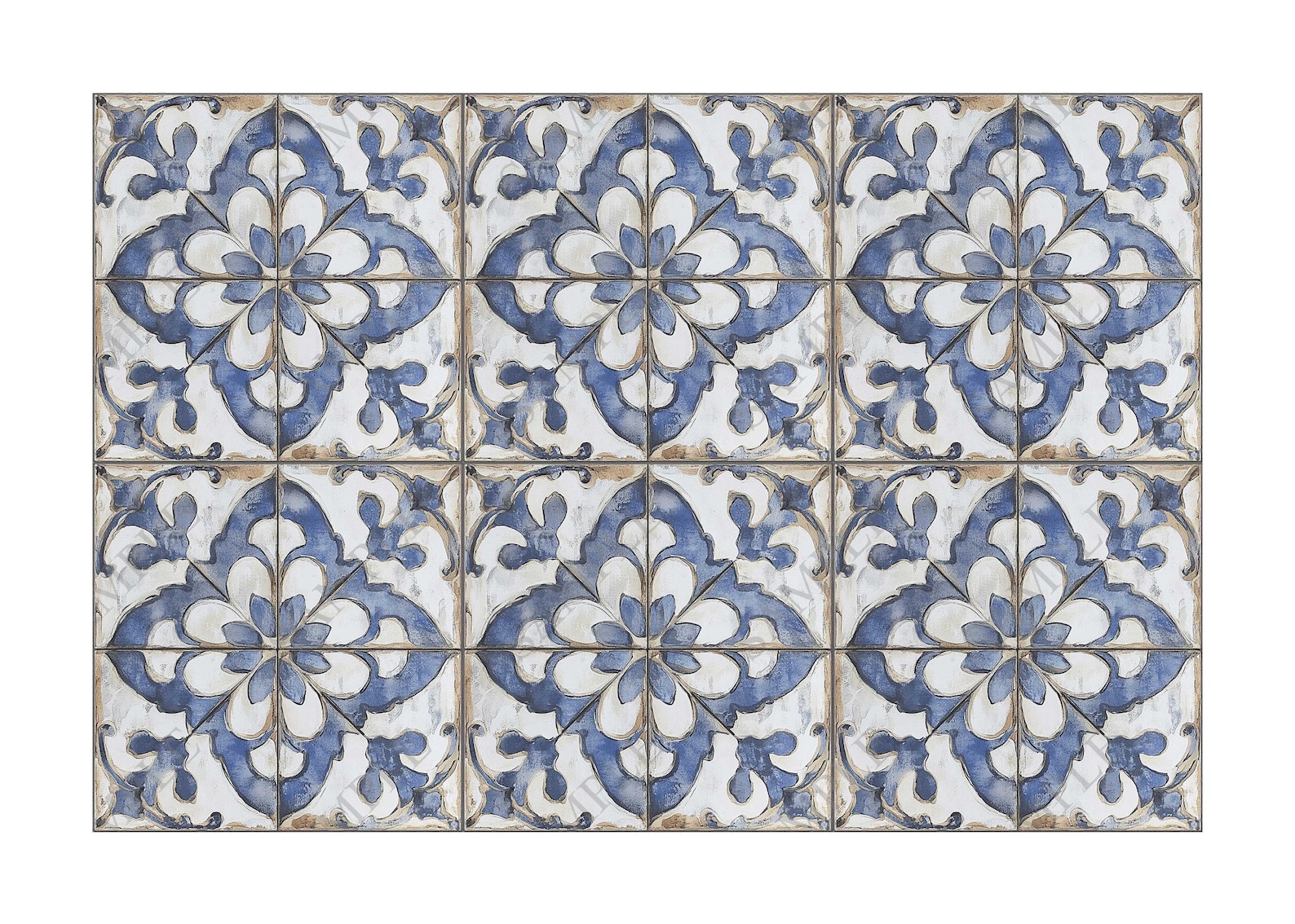 Ceramic Tile Blue Gray Patterned Vintage Design Kitchen Backsplash ...