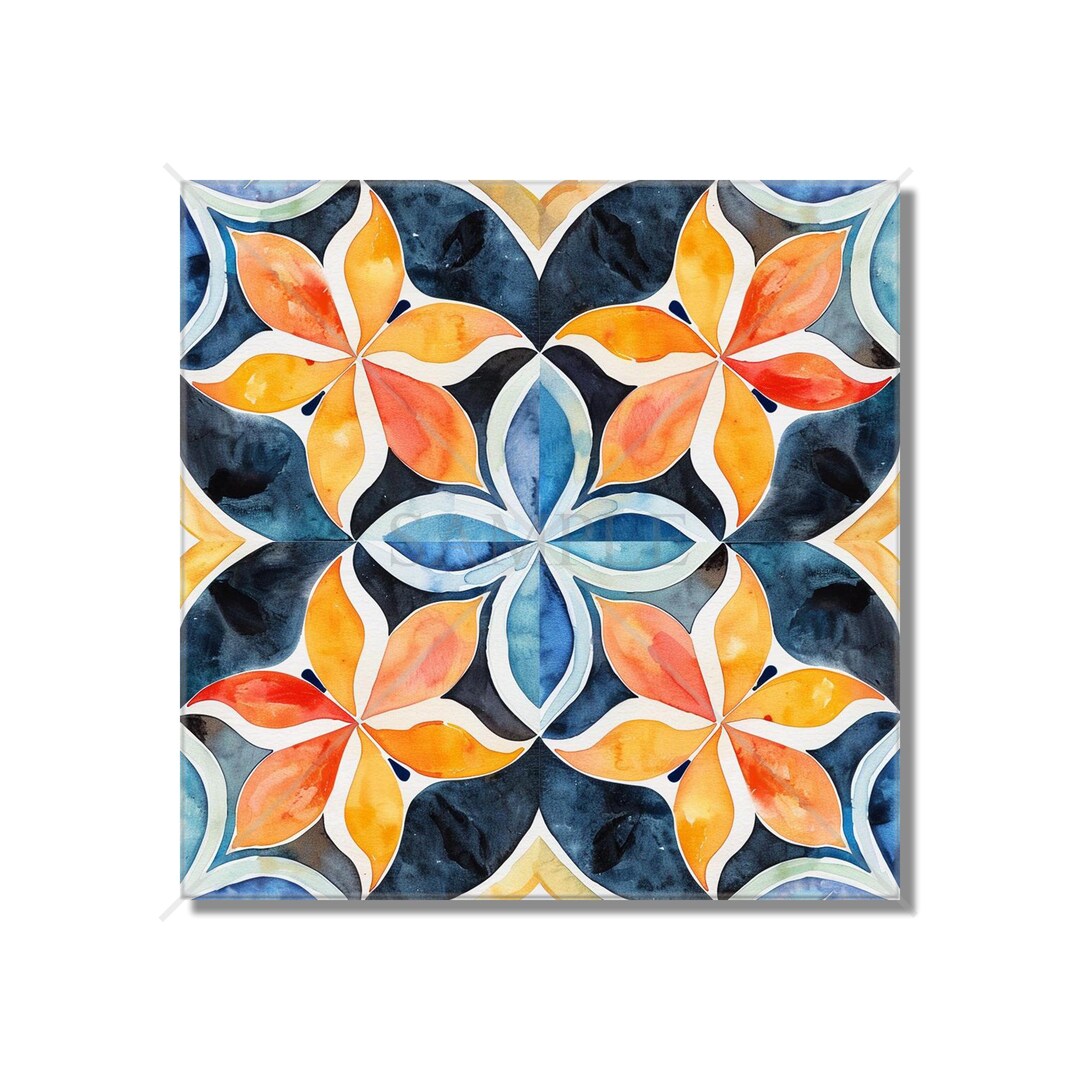 Blue and Orange Ceramic Tile - Patterned Ceramic Tile - Kitchen ...