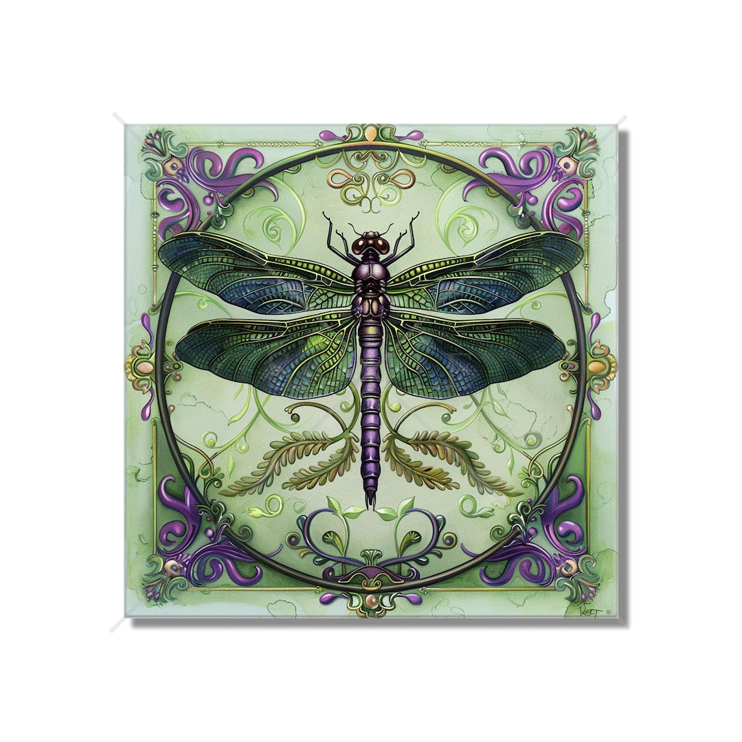 Green Purple Dragonfly Design Ceramic Accent Tile - Kitchen Accent Tile ...