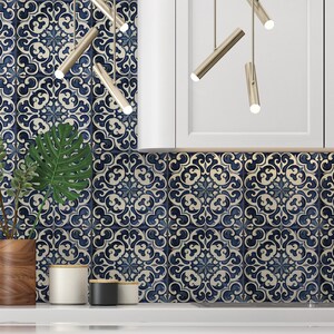 Blue Patterned Ceramic Tile - Blue Kitchen Backsplash Tile - Vintage ...
