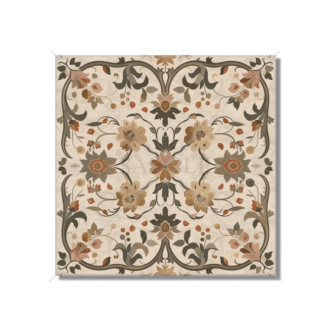 Neutral Colors Floral Ceramic Tile - Vintage French Floral Design Tile ...