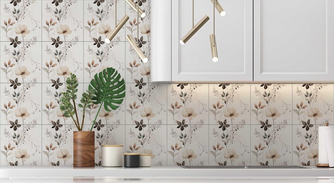 Botanical Floral Ceramic Tile - Botanical Kitchen Backsplash Tile ...