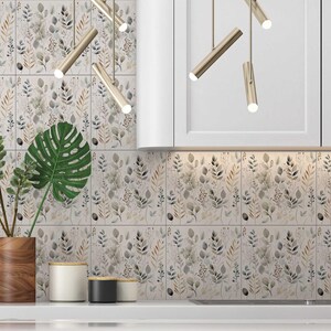 Botanical Leaves Ceramic Tile - Botanical Kitchen Backsplash Tile ...
