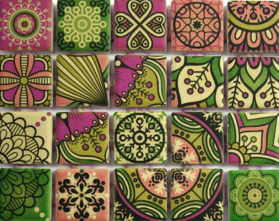 Medallions Moroccan Tile Mosaic Green Pink Ceramic Mosaic - Etsy