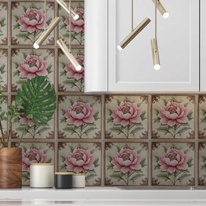 Ceramic Flower Accent Tiles Pink Floral Kitchen Backsplash Tile Floral ...