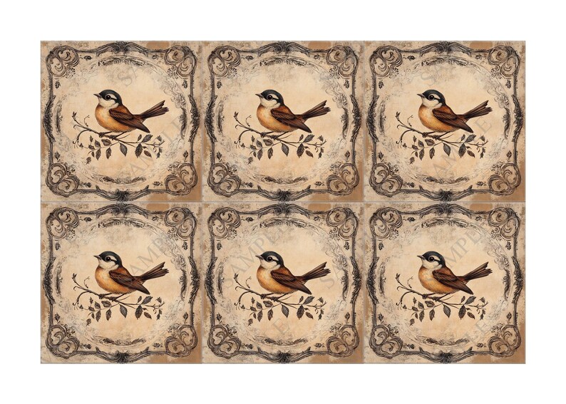 Vintage Bird Design Ceramic Tile - Ceramic Tiles With Birds - Bird ...