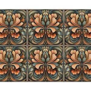 Art Nouveau Design Earthy Colors Ceramic Tiles Unique Kitchen ...