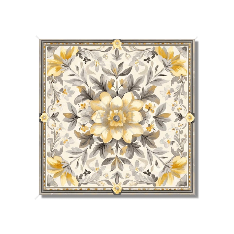 Yellow and Gray Ceramic Tile - Yellow Kitchen Tile - Floral Backsplash ...