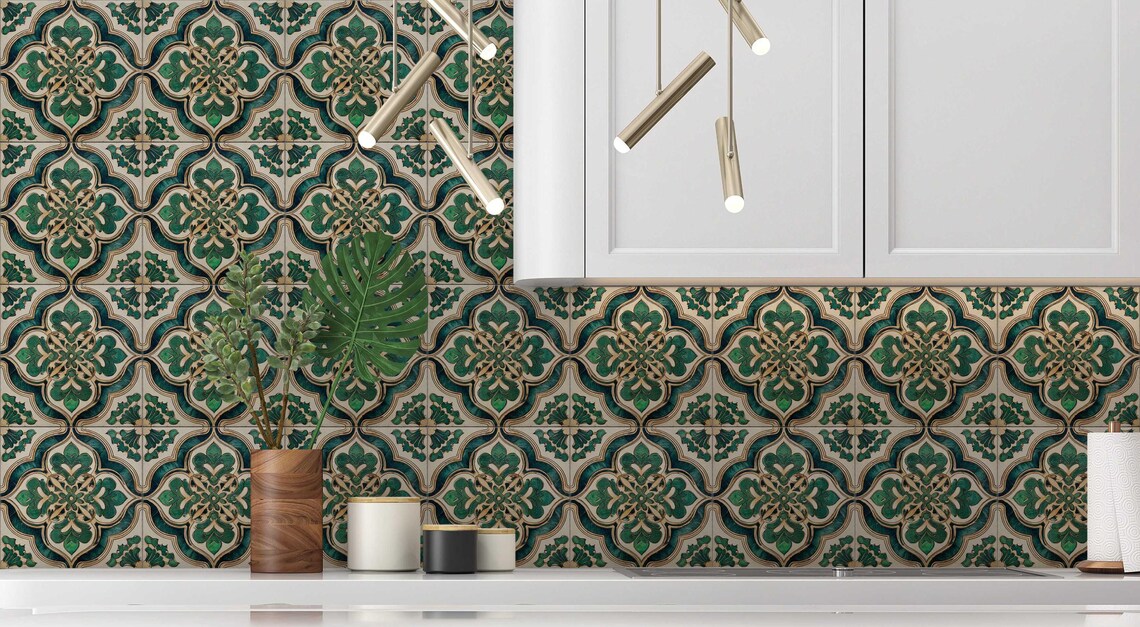 Emerald Green Ceramic Tile - Vintage Design Kitchen Backsplash Tile ...