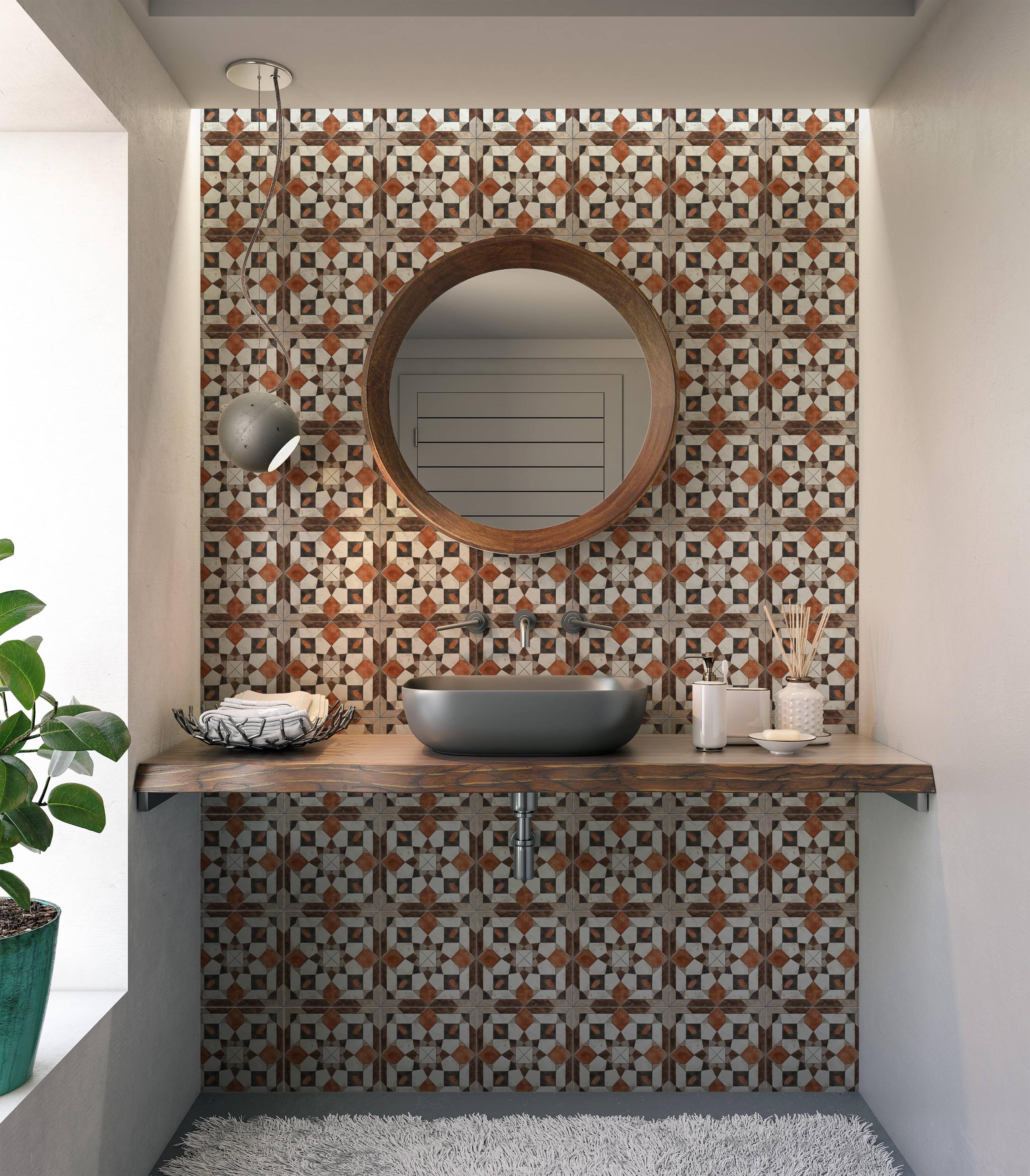 Mid-century Modern Design Tile Rust Copper Black Kitchen Backsplash ...