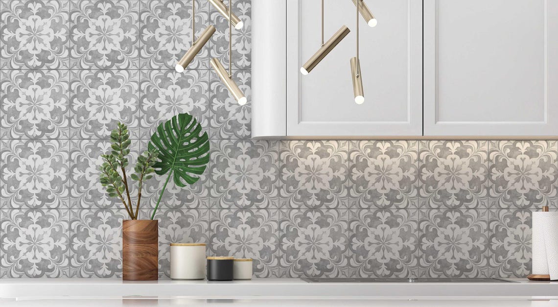 Ceramic Tile Gray Patterned Vintage Design Grey Ceramic Tiles - Grey ...