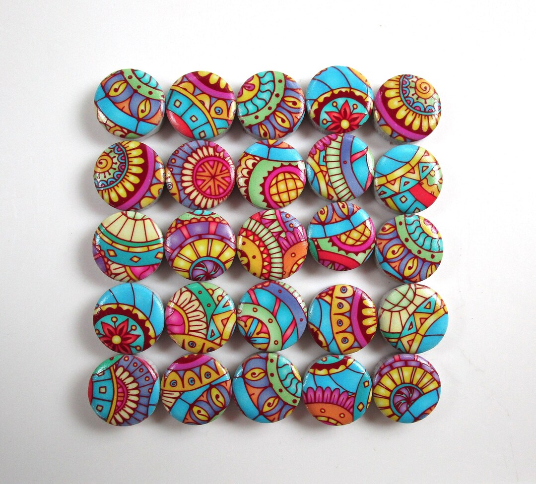 Funky Bright Art Design 25 Pieces - 20mm Round Decorative Mosaic Tile ...