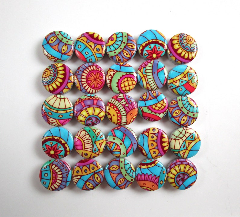 Funky Bright Art Design 25 Pieces 20mm Round Decorative - Etsy