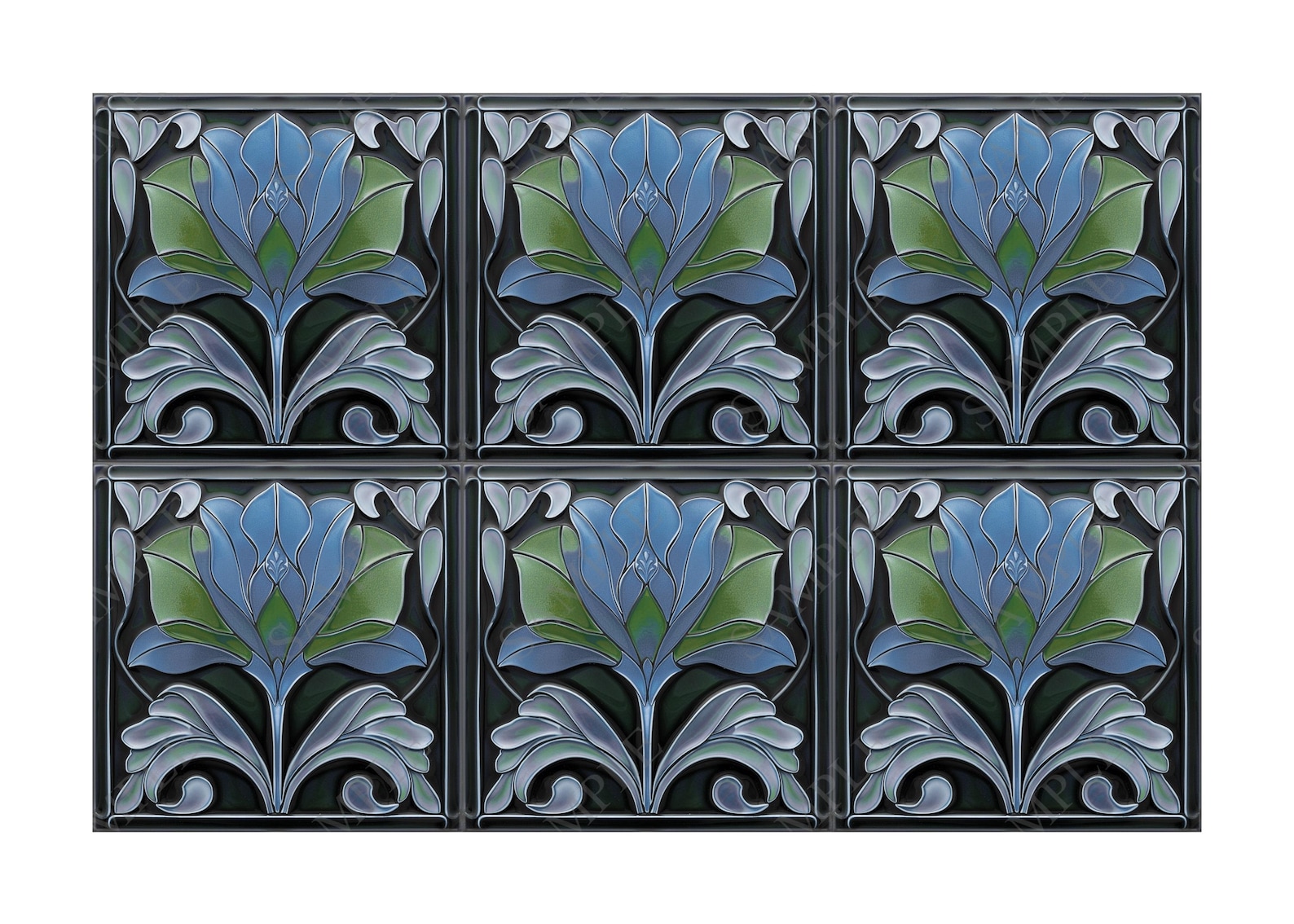 Blue Green Ceramic Tile Art Deco - Art Nouveau Design Blue Green Unique ...