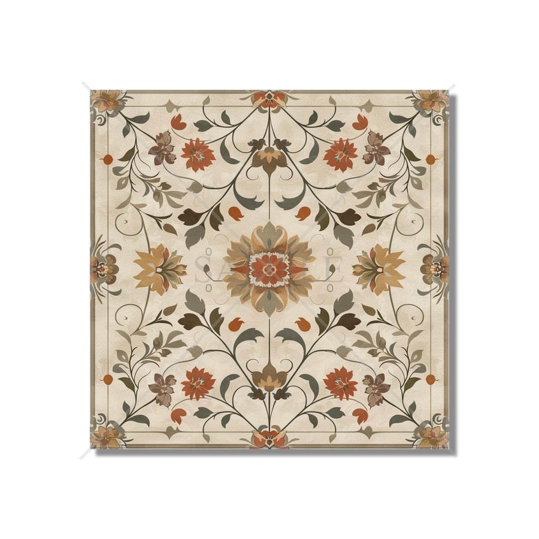 Neutral Colors Floral Ceramic Tile - Vintage French Floral Design Tile ...