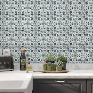 Blue Beige Ceramic Tile - Vintage French Floral Tile Design - Blue ...