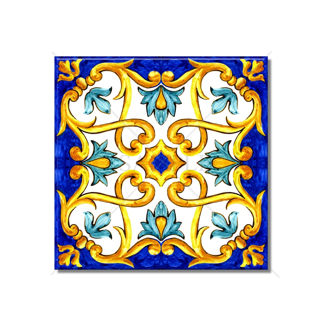 Blue Yellow Italian Design Ceramic Tile Ceramic Accent Tile - Kitchen ...