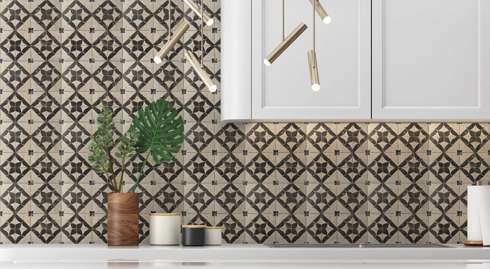 Rustic Black and off White Ceramic Tile - Patterned Ceramic Tile ...