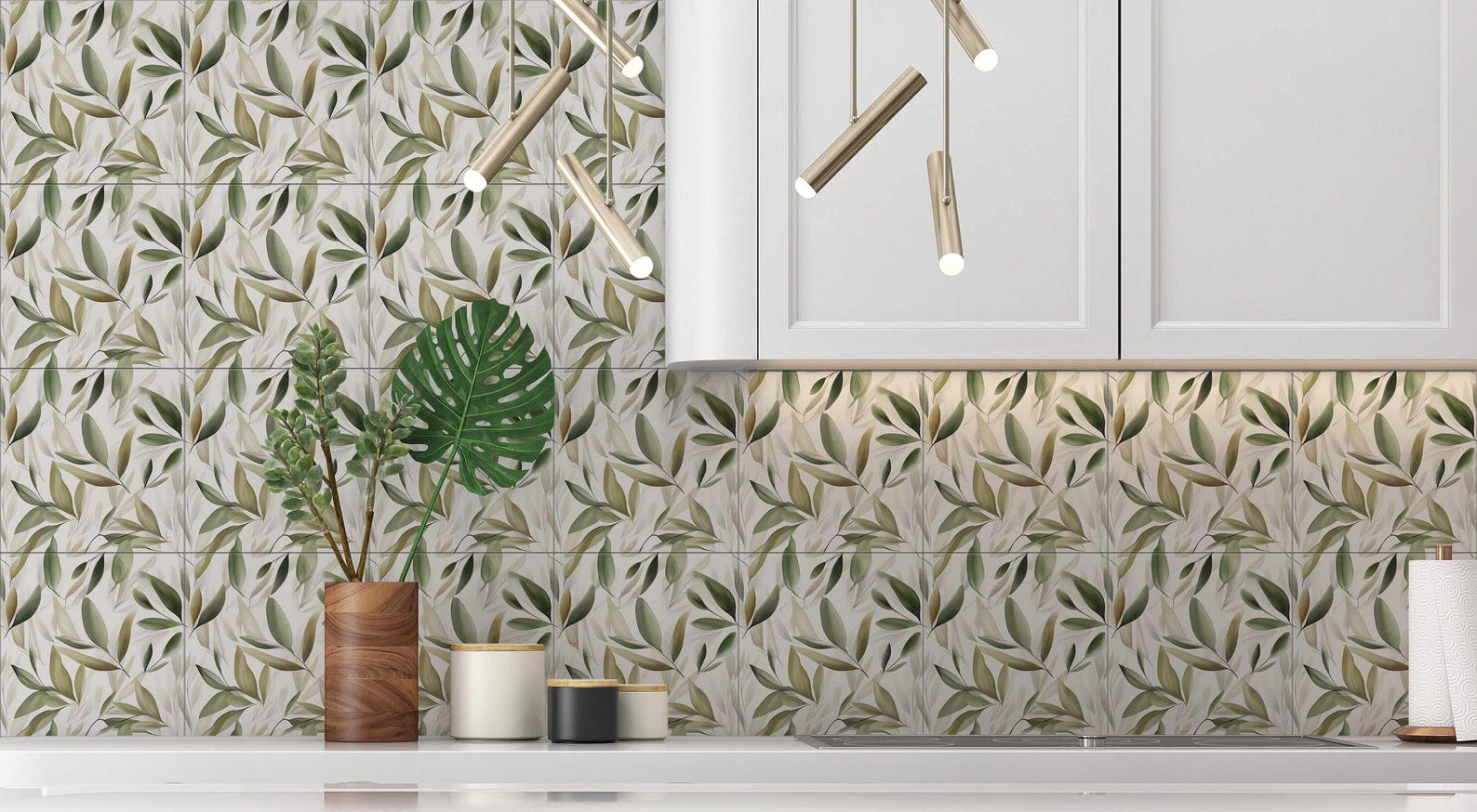 Botanical Leaves Ceramic Tile - Botanical Kitchen Backsplash Tile ...