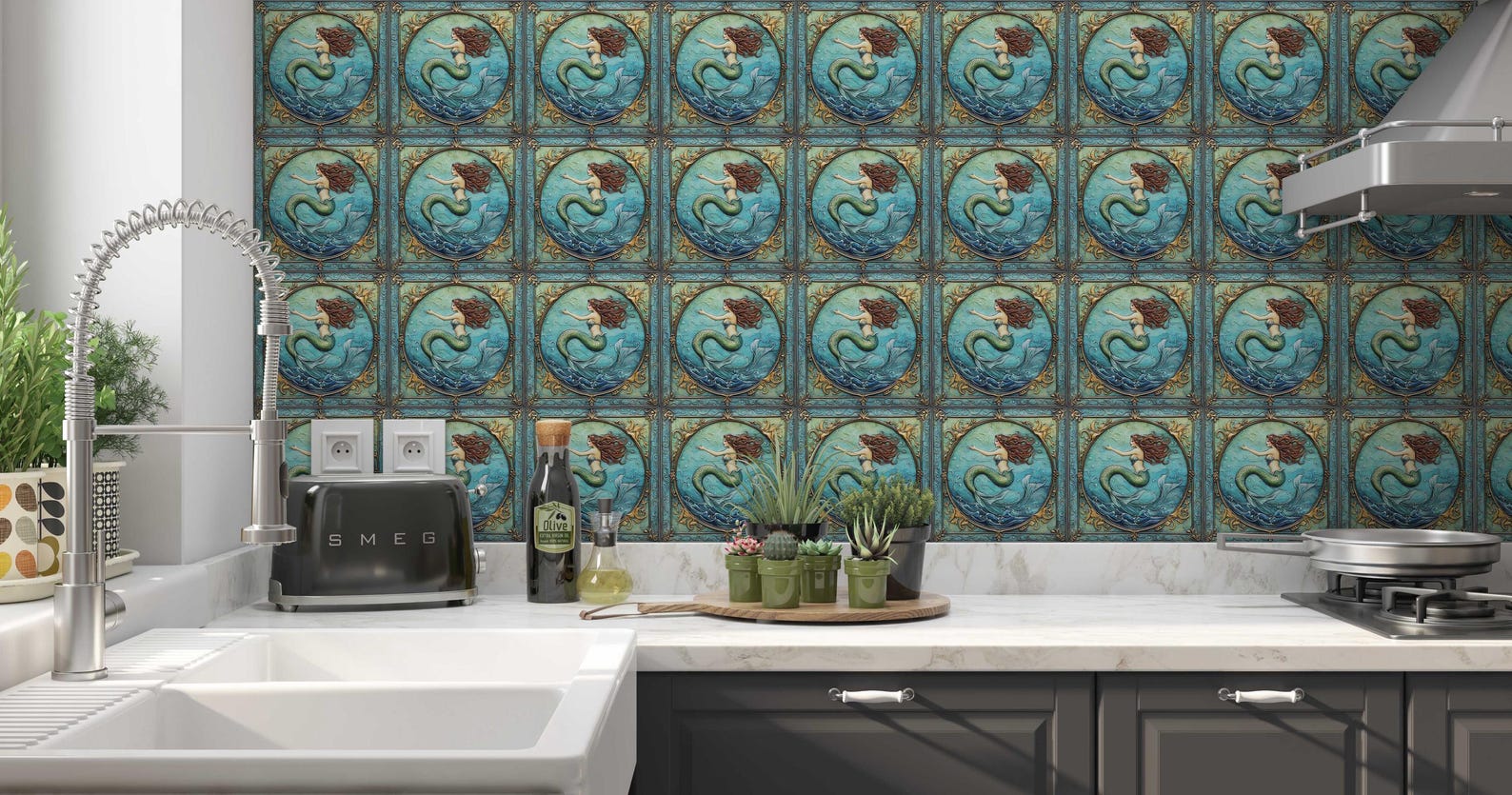 Mermaid Design Ceramic Tile - Mermaid Home Decor Tile - Mermaid Accent ...